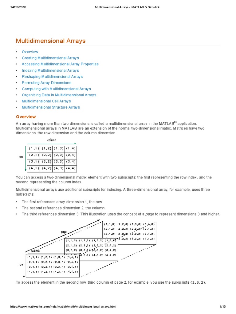 Multidimensional Arrays - MATLAB & Simulink | PDF | Array Data Type ...