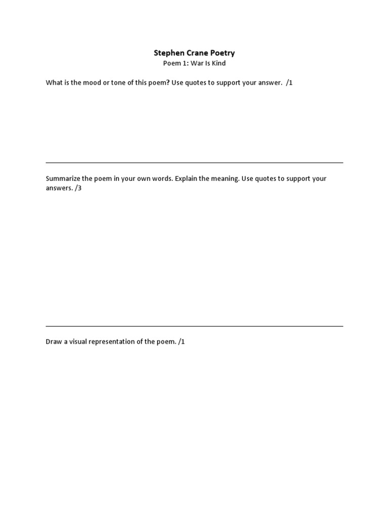 Stephen Crane Poetry Worksheet Ex | PDF