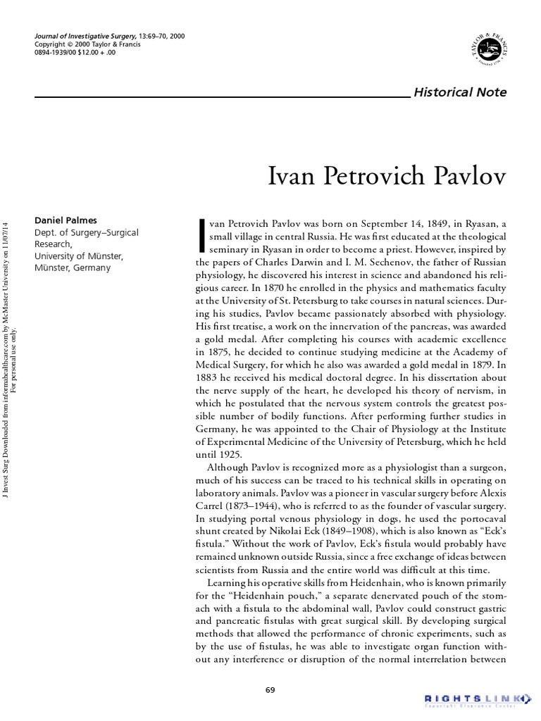 Ivan Petrovich Pavlov: Historical Note | PDF | Nervous System | Biology