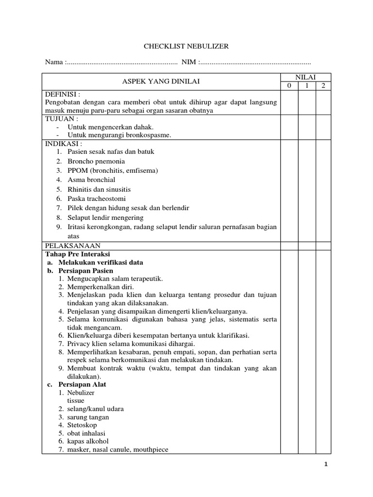 CHECKLIST Nebulizer Anak | PDF