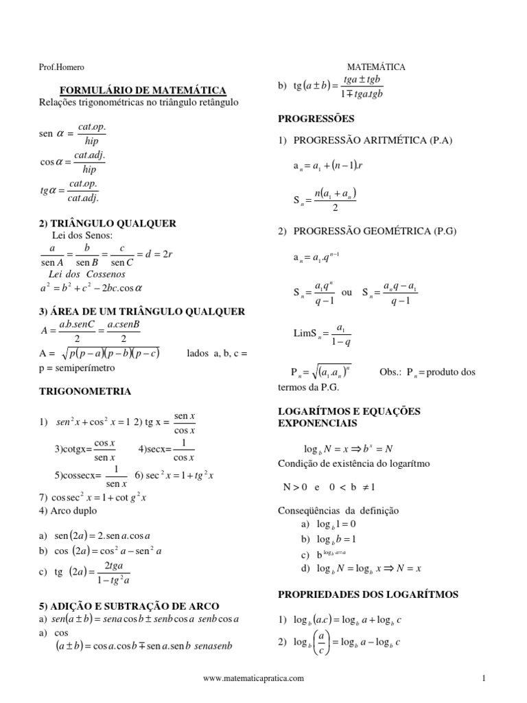 Apostila Formulas Matematica | PDF