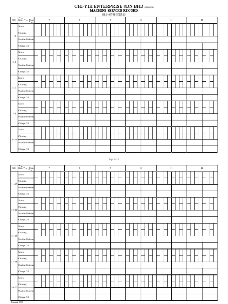 Machine Maintenance Record | PDF | Mechanical Engineering | Tools