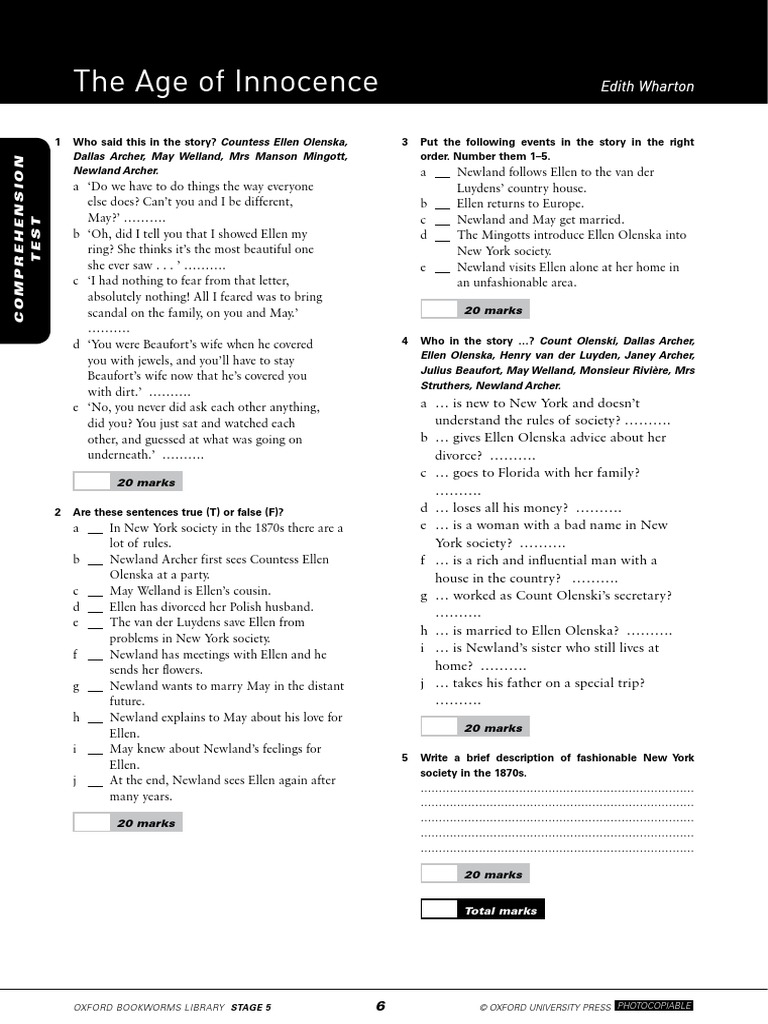 Tests | PDF | The Age Of Innocence