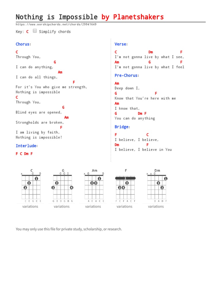 Nothing Is Impossible Chords by Planetshakers - Worship Chords PDF | PDF