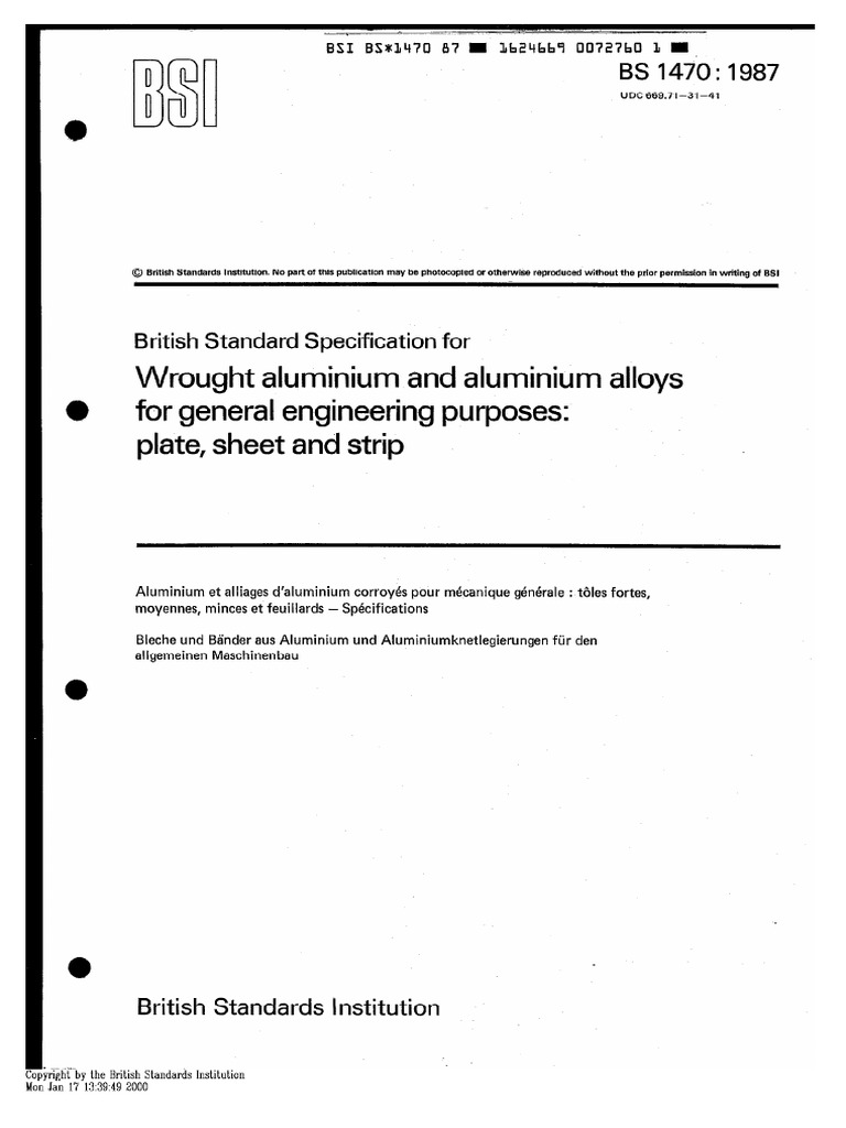 BS 1470 Specification of Aluminum Alloy PDF | PDF | Metals | Metal And ...