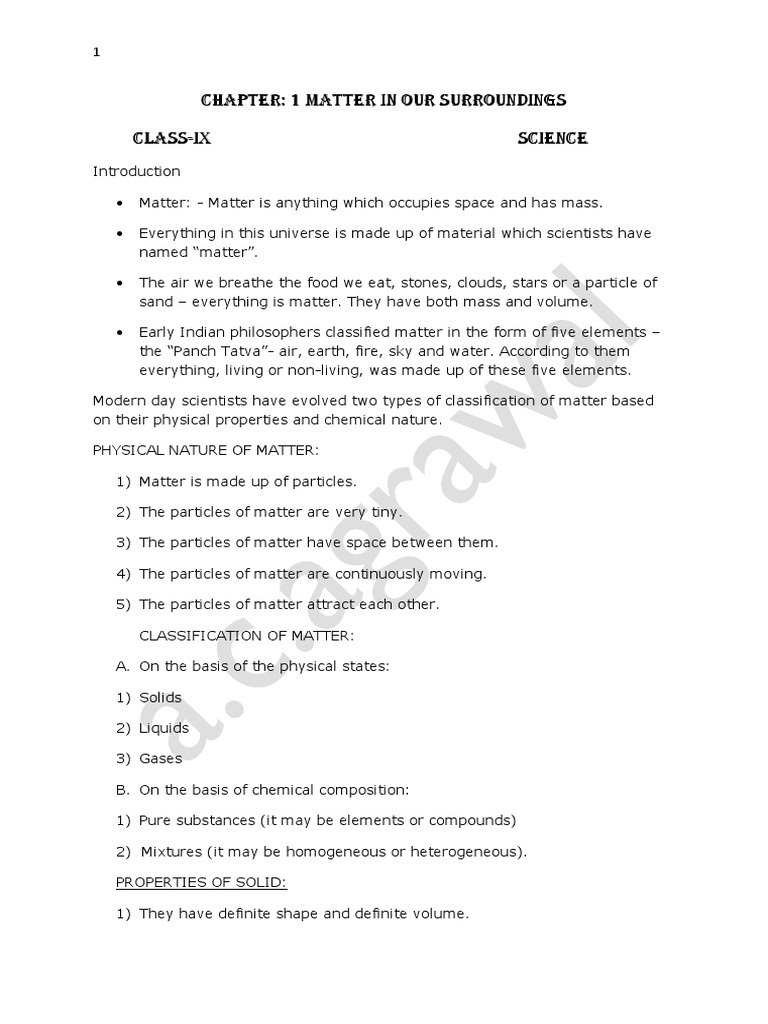 Chapter: 1 Matter in Our Surroundings Class-Ix Science | PDF | Evaporation | Liquids