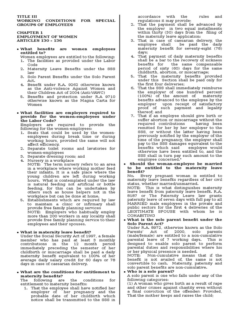 Working Conditions of Special Group of Employees | PDF | Independent ...