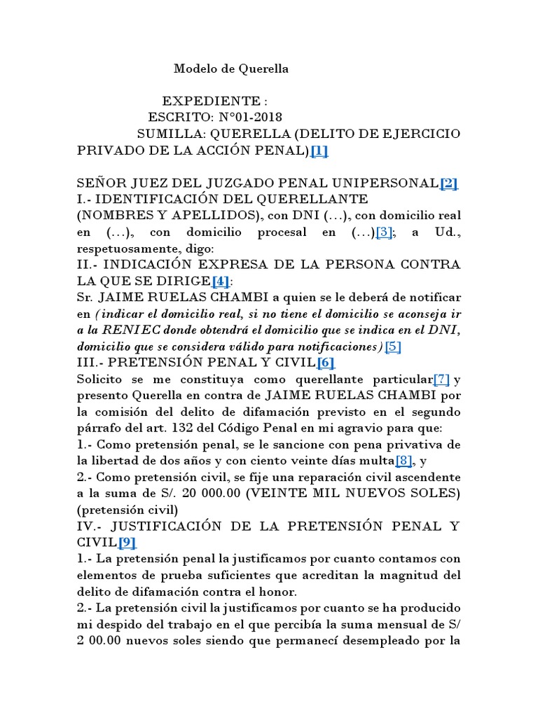 Modelo de Querella. | Derecho penal | Queja | Prueba gratuita de 30 días | Scribd
