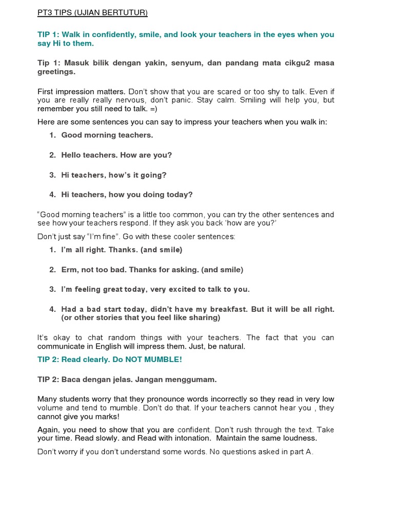 Pt3 Tips (Ujian Bertutur) | PDF | Question