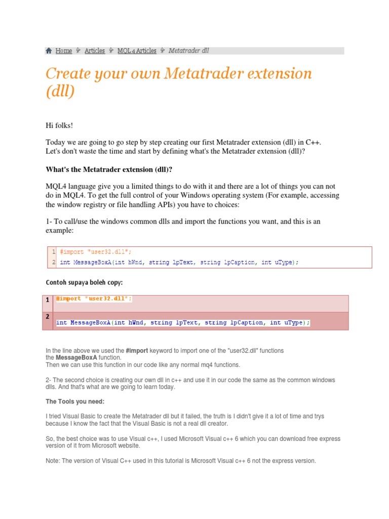 Create Your Own Metatrader Extension Dll Pdf Microsoft Windows Computer Programming