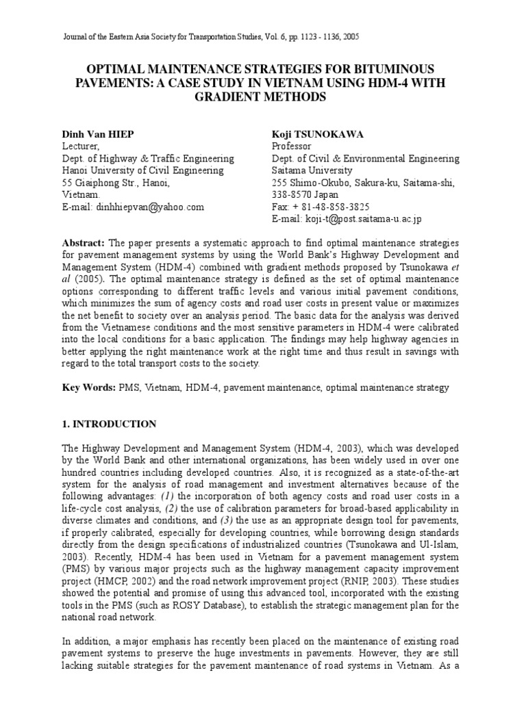 Optimal Maintenance Strategies For Bituminous Pavements: A Case Study in Vietnam Using Hdm-4 ...