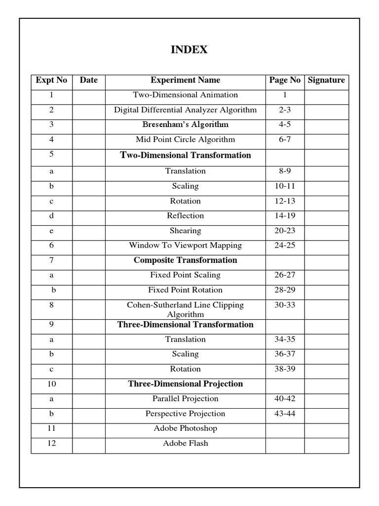 Index: Expt No Date Experiment Name Page No Signature | Download Free ...