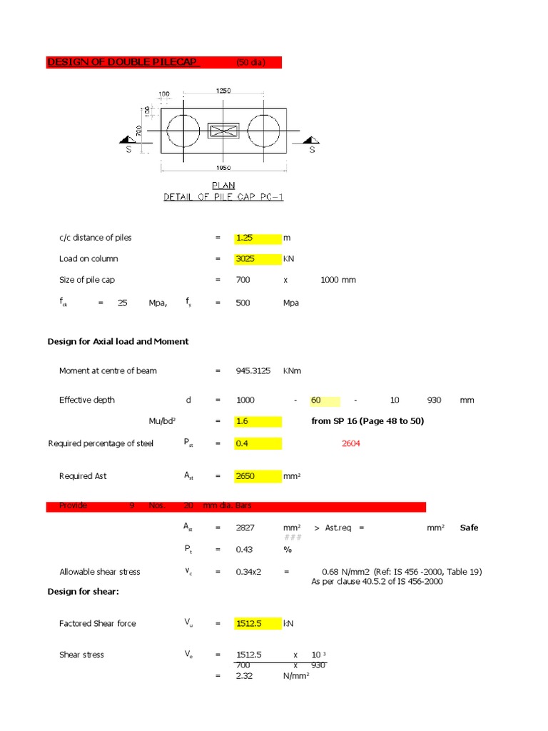 Design of Double Pilecap: Design For Axial Load and Moment | PDF | Beam ...