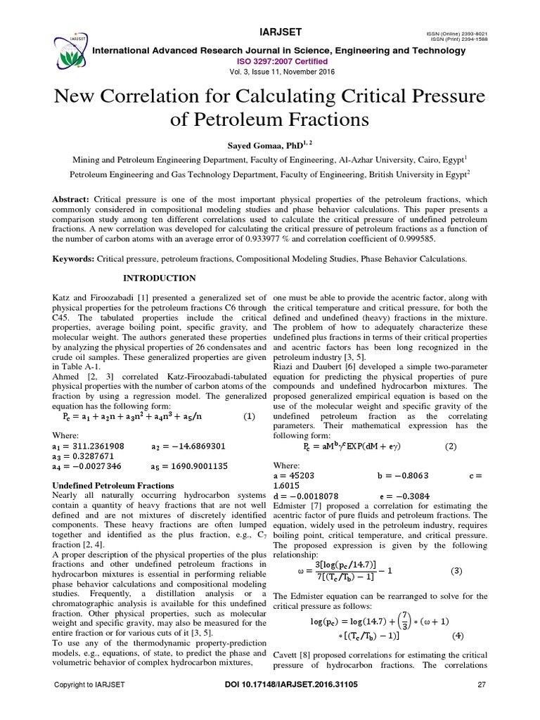 New Correlation For Calculating Critical Pressure of Petroleum ...