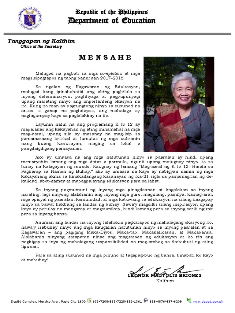 Graduation Message (Filipino) PDF | PDF
