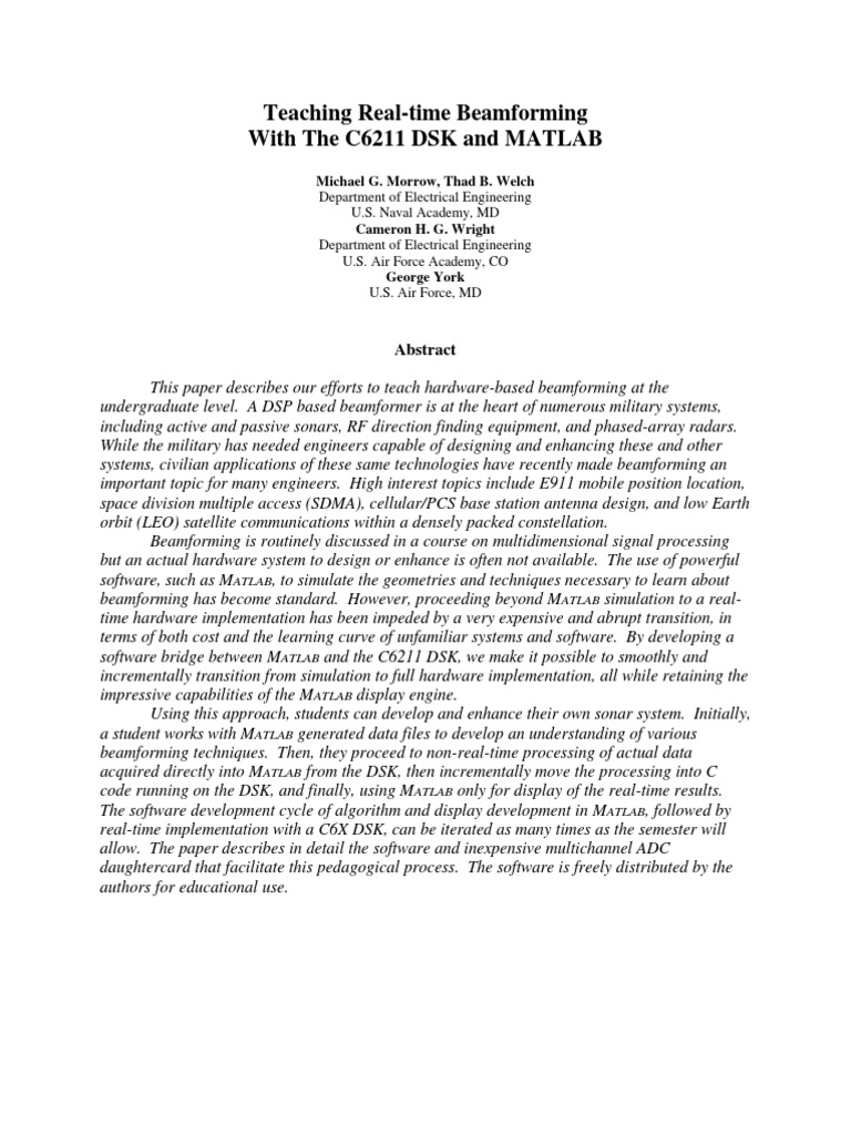 Teaching Real-Time Beamforming With The C6211 DSK and MATLAB | PDF ...