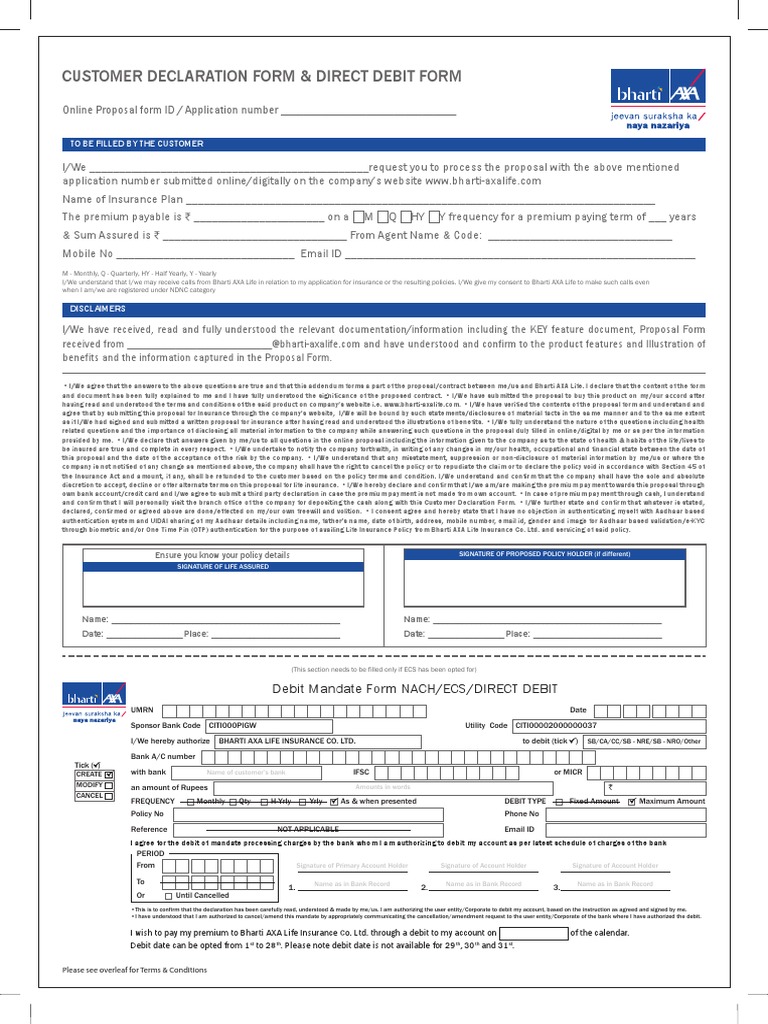 Customer Declaration Form | PDF | Debit Card | Insurance