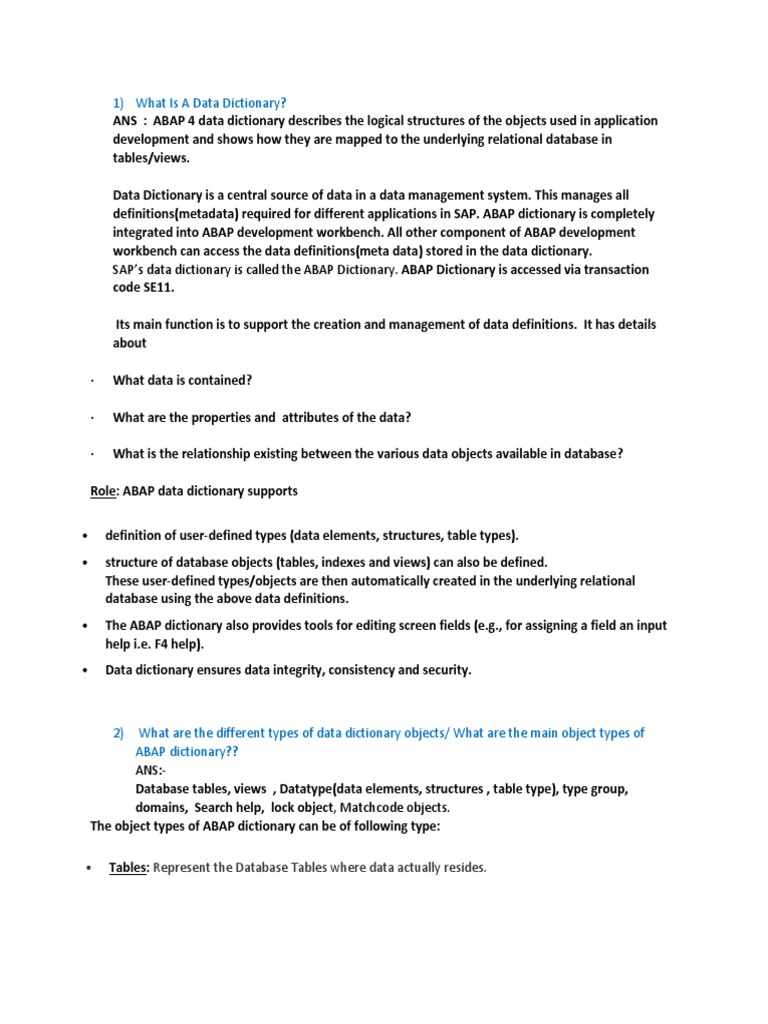 Data Dictionary Interview Questions | PDF | Database Index | Databases