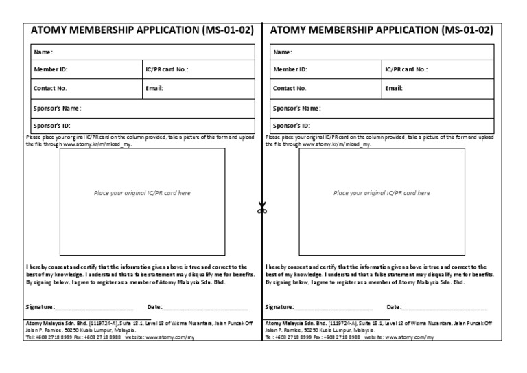 Atomy Membership Application (Ms 01 02) 1 | PDF | Business