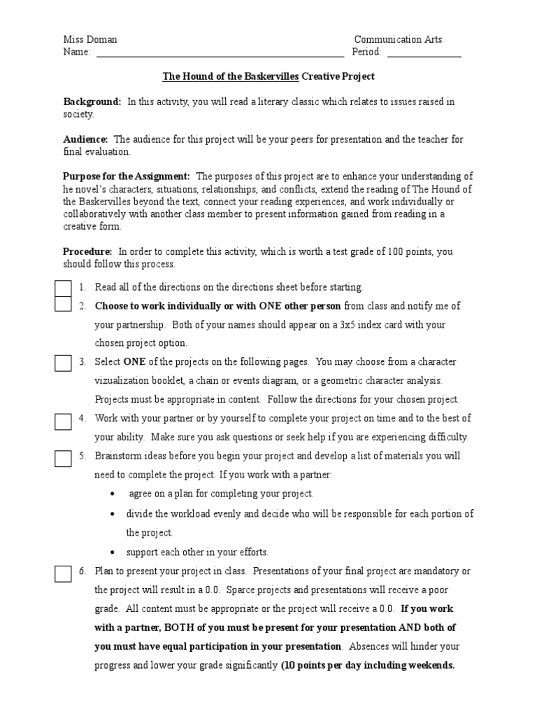 The Hound of The Baskervilles Creative Project | Download Free PDF ...
