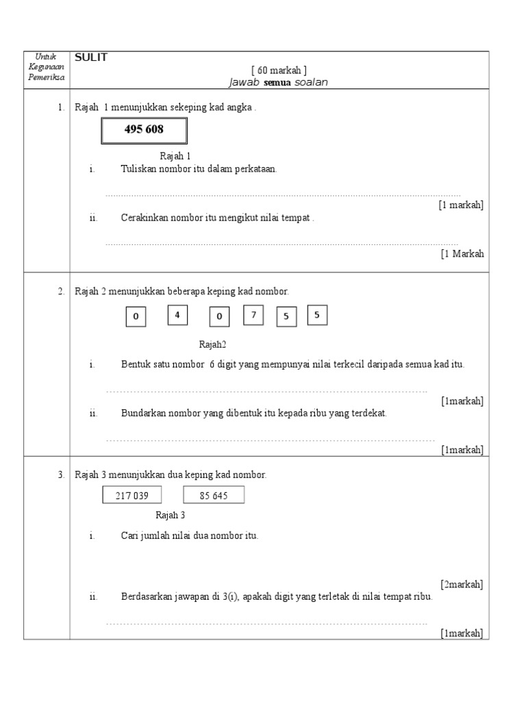 Matematik k2 THN 5 SKSJ 2017 | PDF