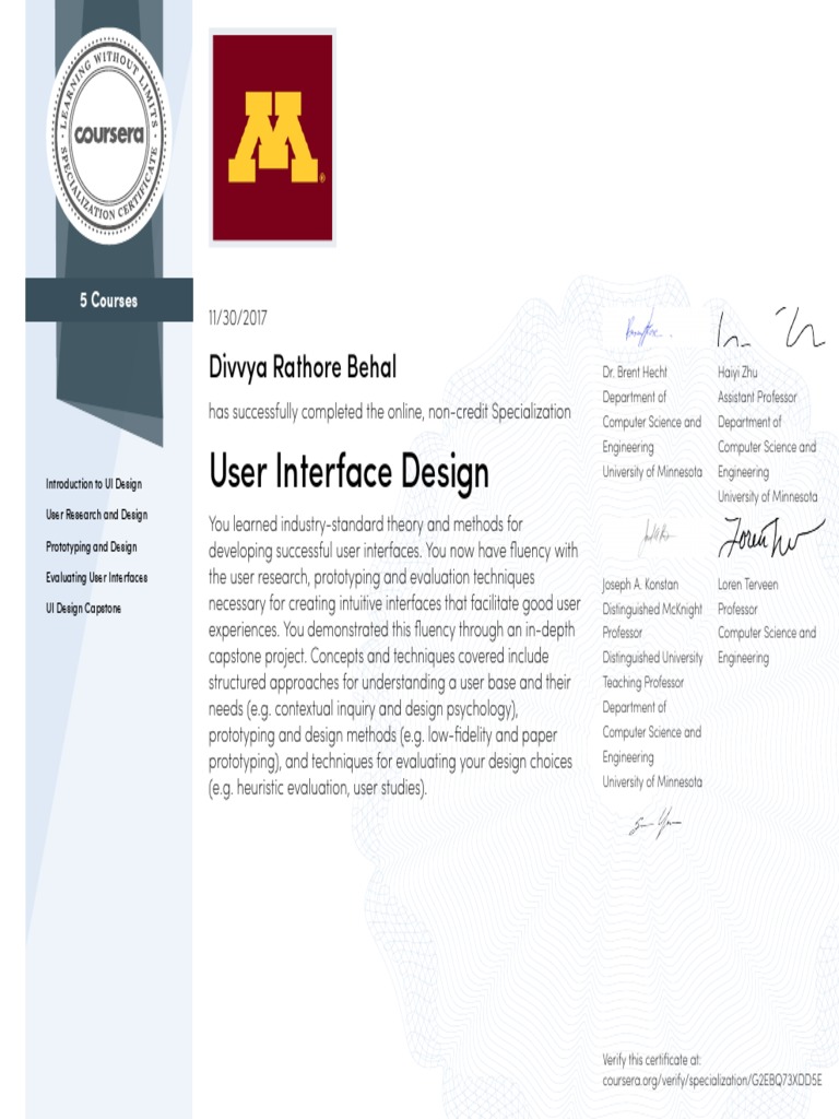 Coursera G2EBQ73XDD5E Certificate | PDF | User Interface Design | Design