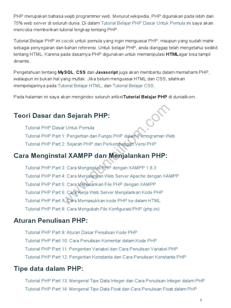 Tutorial Belajar PHP Dasar Untuk Pemula PDF | PDF | Komputer