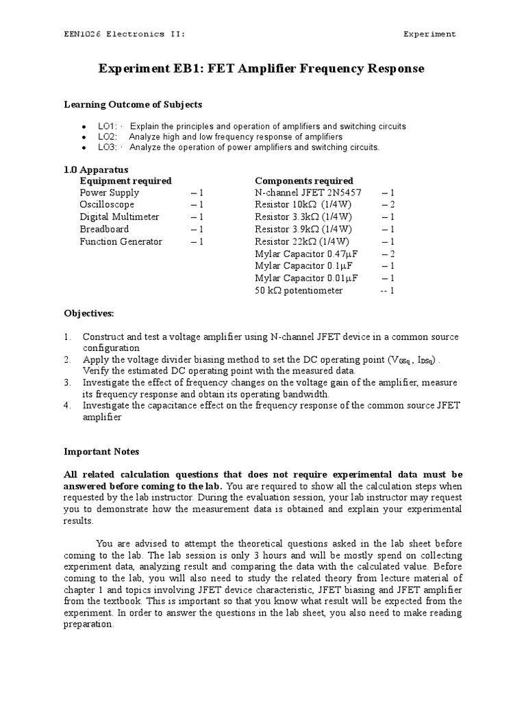Eb1 Lab Sheets | PDF | Field Effect Transistor | Amplifier