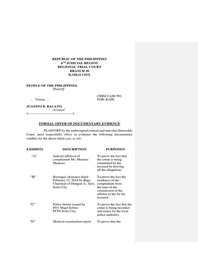 Formal Offer of Exhibit | PDF | Legal Procedure | Virtue