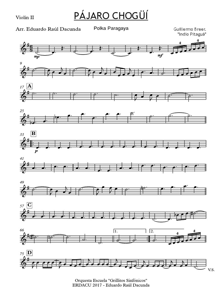 Pájaro Chogui - Violín II PDF | PDF