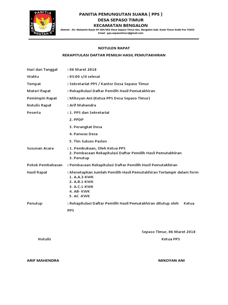 Notulen Rapat Pleno | PDF