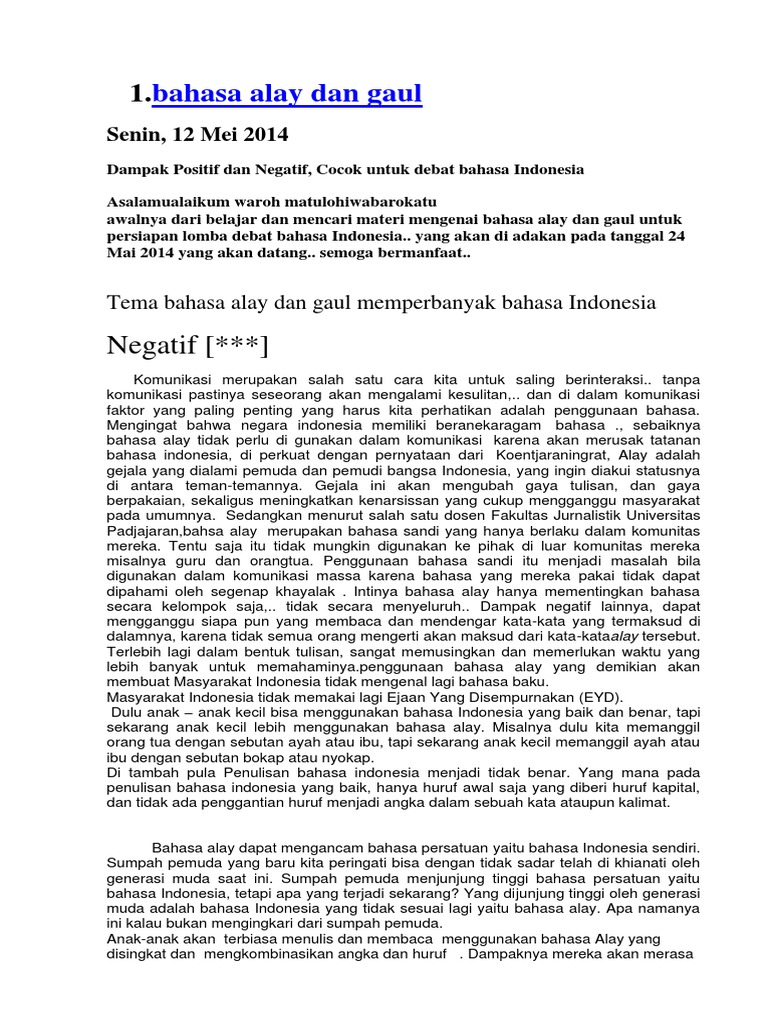 Dampak Bahasa Alay pada Komunikasi Indonesia | PDF
