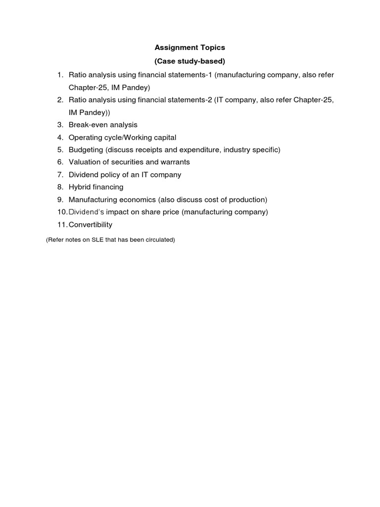 Assignment Topics (Case Study-Based) : (Refer Notes On SLE That Has ...