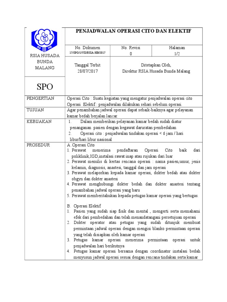 Penjadwalan Operasi Cito Dan Elektif 17 | PDF
