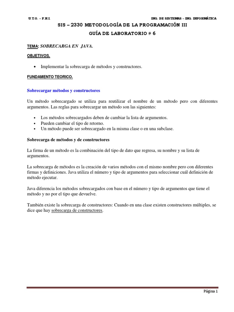 Guia LAB 6-Sobrecarga | Descargar gratis PDF | Método (programación de computadora) | Java ...