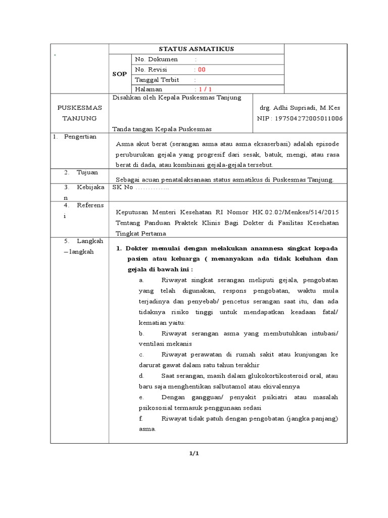 Sop Status Asmatikus | PDF