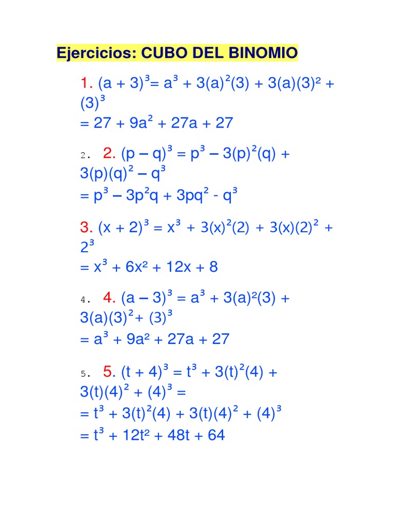 Ejercicios Productos Notables