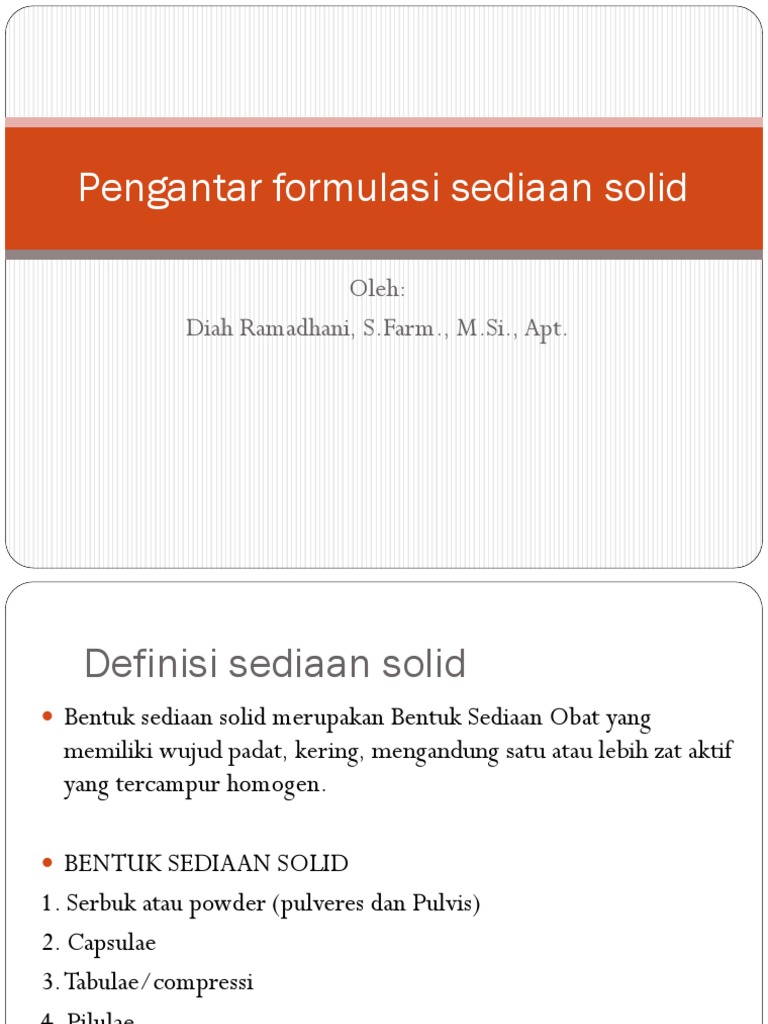 Pengantar Formulasi Sediaan Solid | PDF