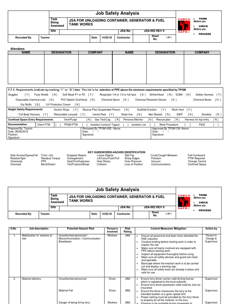 JSA Unloading | PDF | Safety | Transport