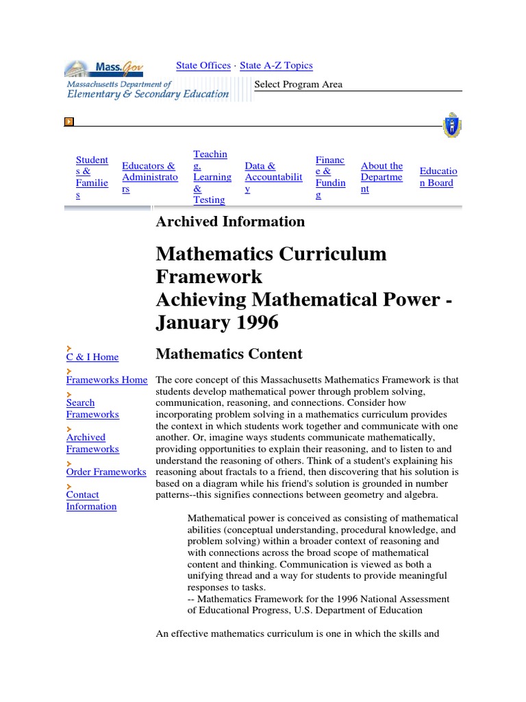 Mathematics Curriculum Framework | PDF | National Council Of Teachers ...