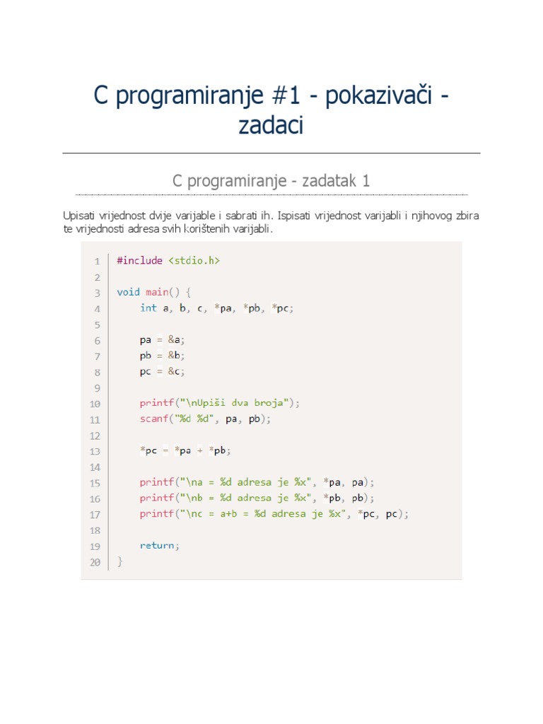 C Programiranje Pokazivaci | PDF