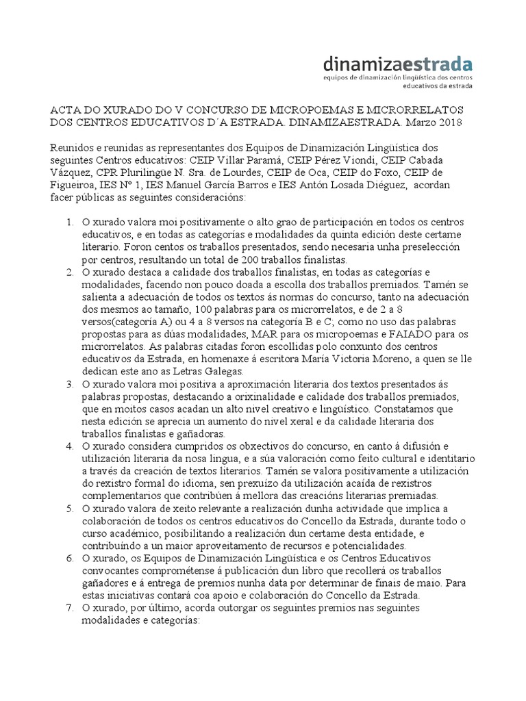 Acta V Concurso Dinamizaestrada | PDF