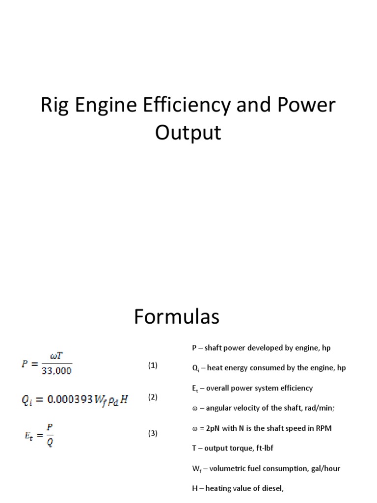 Rig EngineEfficiency and Power Output | PDF | Power (Physics) | Engines