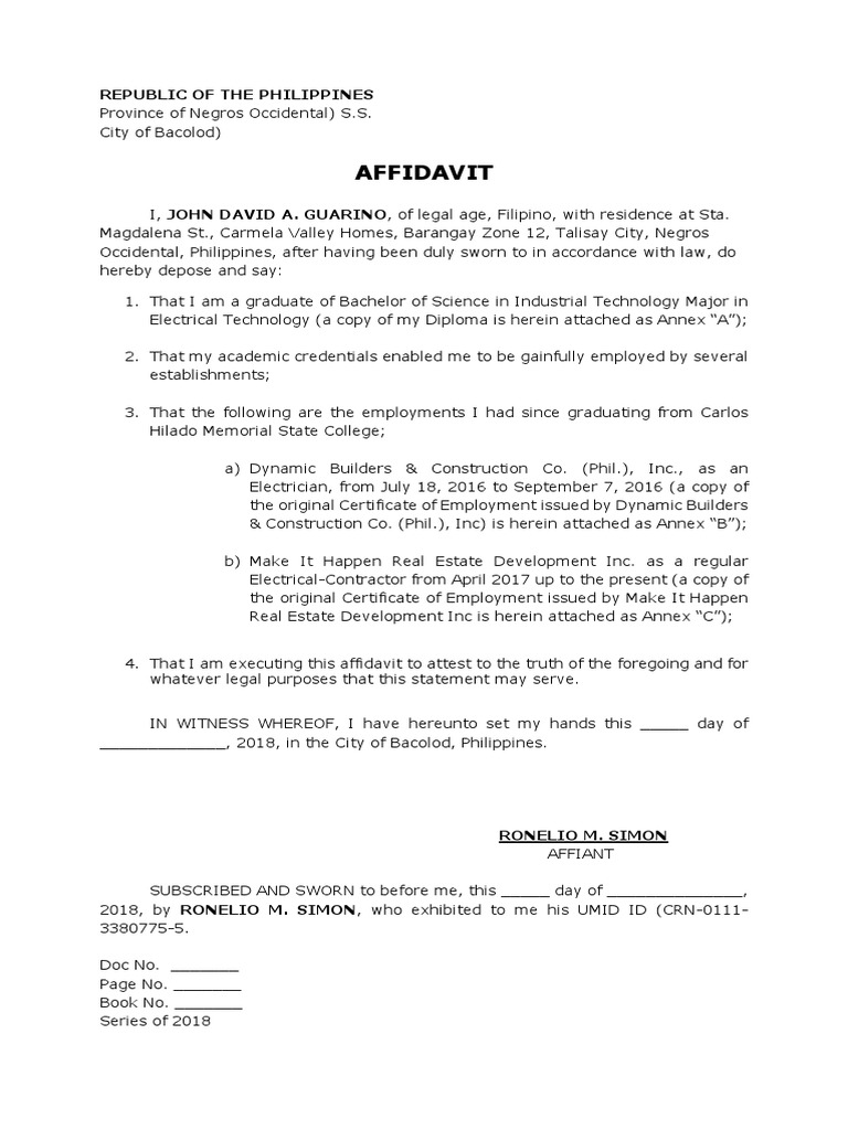 Affidavit of Employment | PDF | Affidavit | Common Law
