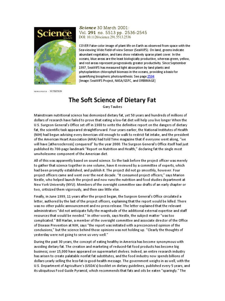 The Soft Science of Dietary Fat: Science 30 March 2001: Vol. 291 No ...