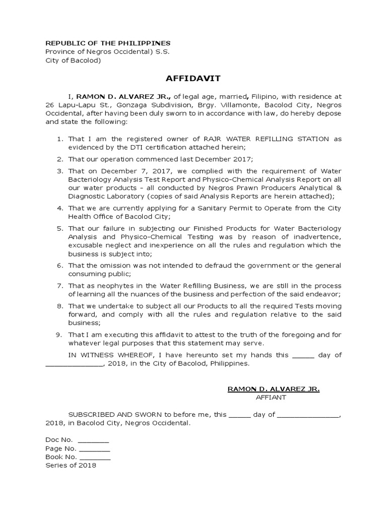 Affidavit Water REfilling | PDF