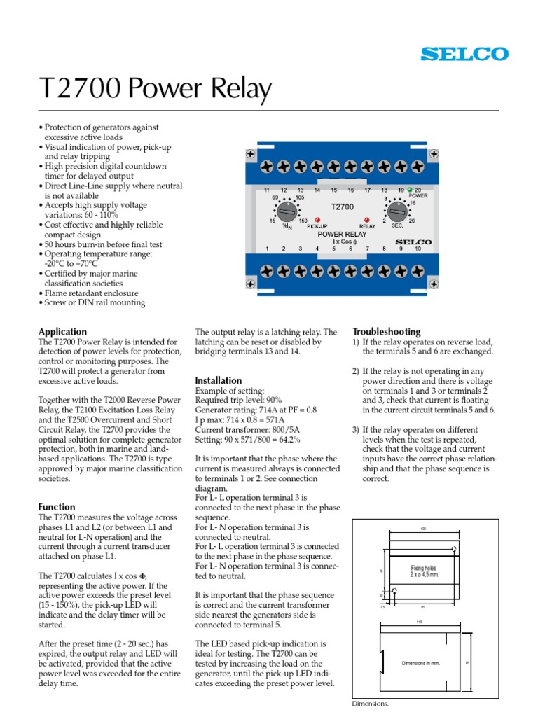 T2700 | PDF | Relay | Electric Generator