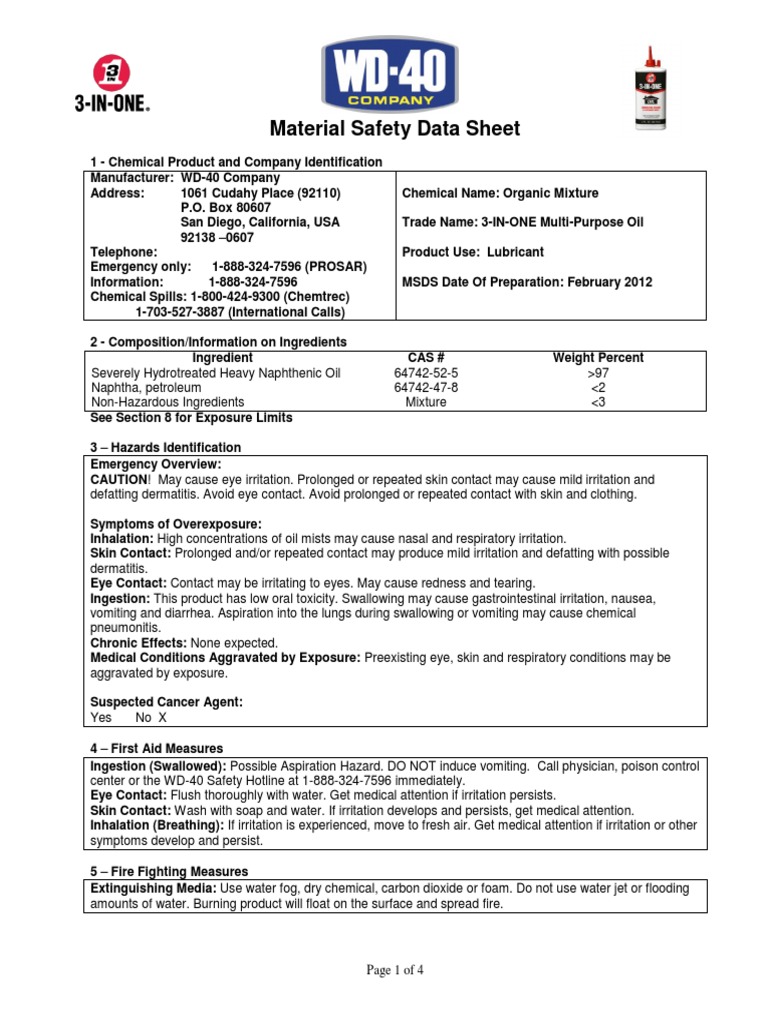 MISC - MSDS - 3 in 1 Oil PDF | Download Free PDF | Firefighting ...