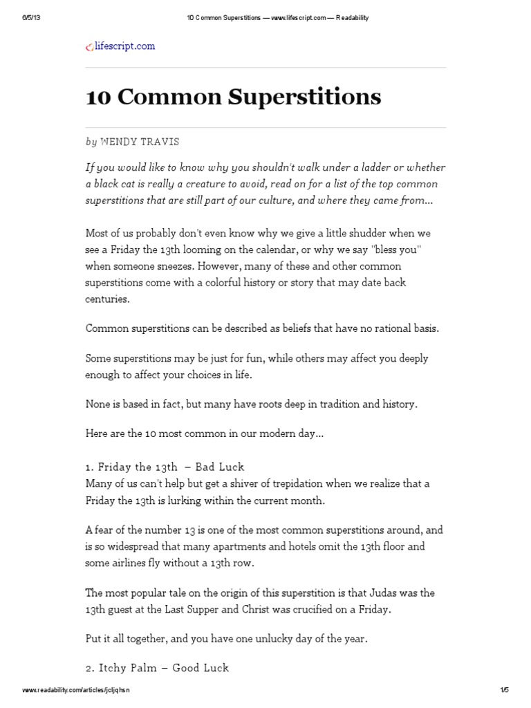 10 Common Superstitions | PDF | Luck | Superstitions