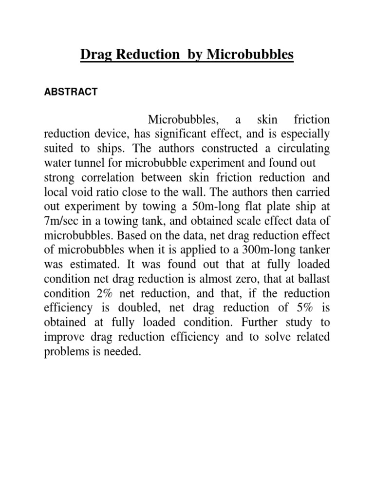 Drag Reduction by Microbubbles | PDF